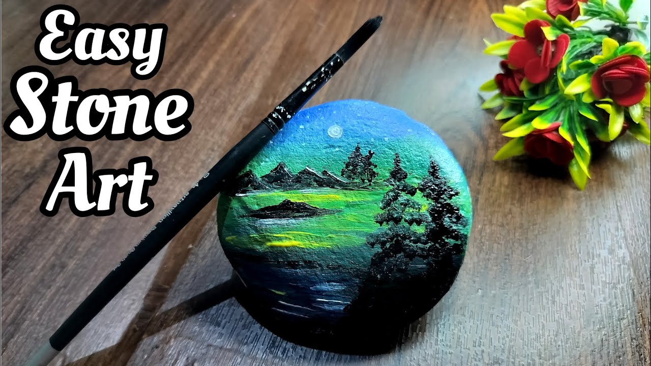 Easy Scenery Drawing on stone 🪨 || Stone Art || Supriya art's - YouTube