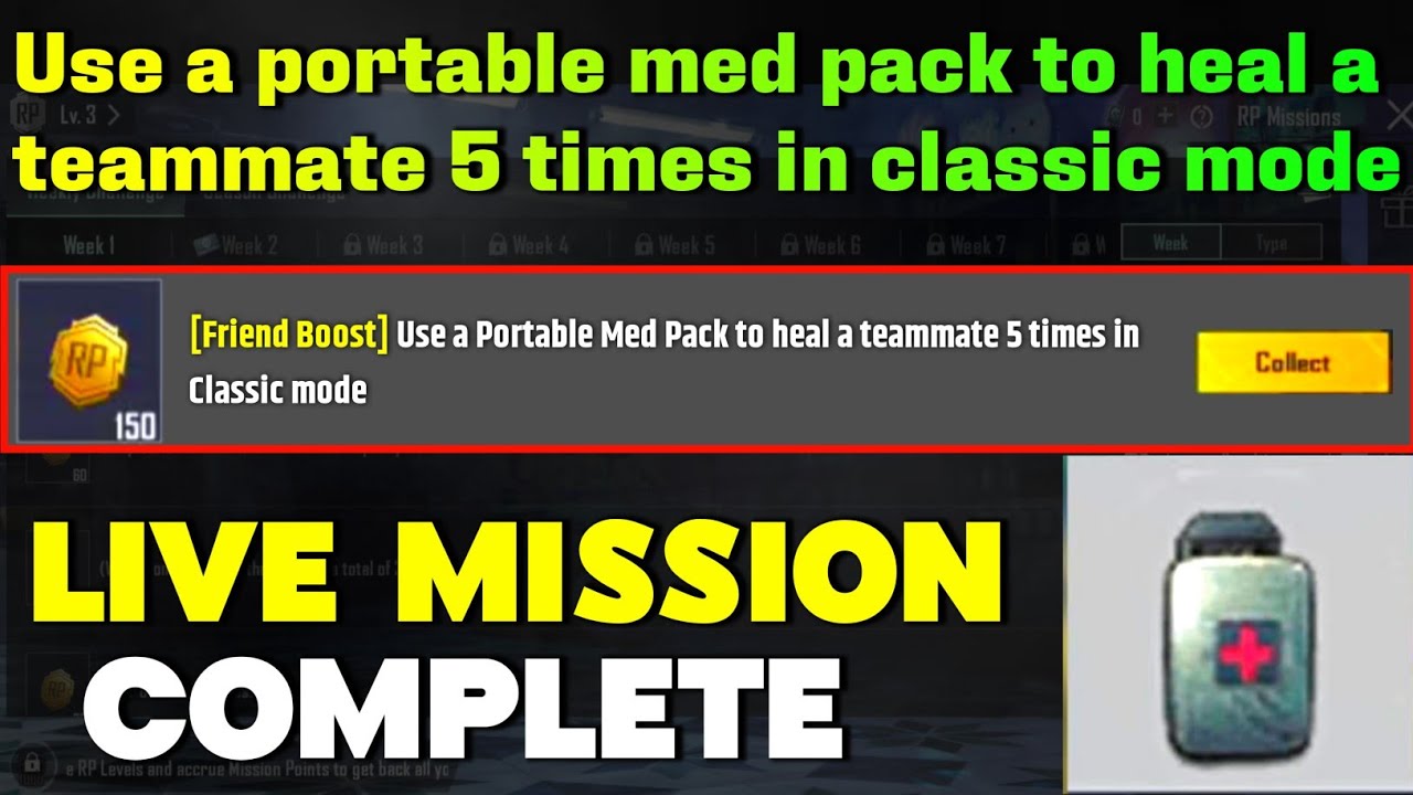 Use a portable med pack to heal a teammate 5 times in classic mode ...