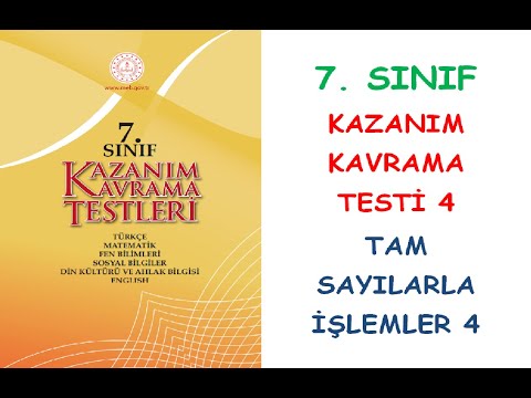 7. SINIF MATEMATİK KAZANIM KAVRAMA TESTİ 4 TAM SAYILARLA İŞLEMLER 4