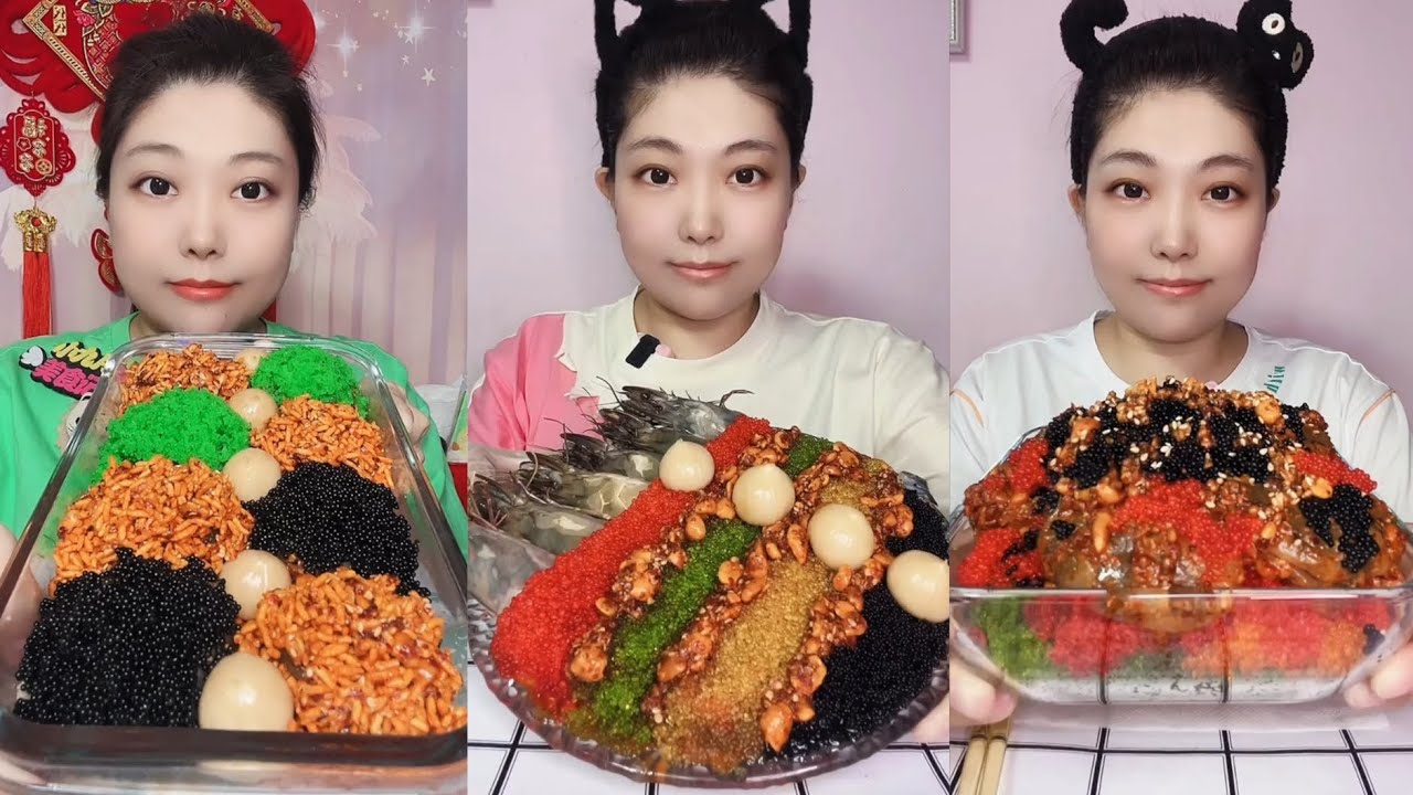 Mukbang #59:Eat seafood🦞🍤tobiko roe raw prawn🍤😋caviar shrimp🍤crispy ...