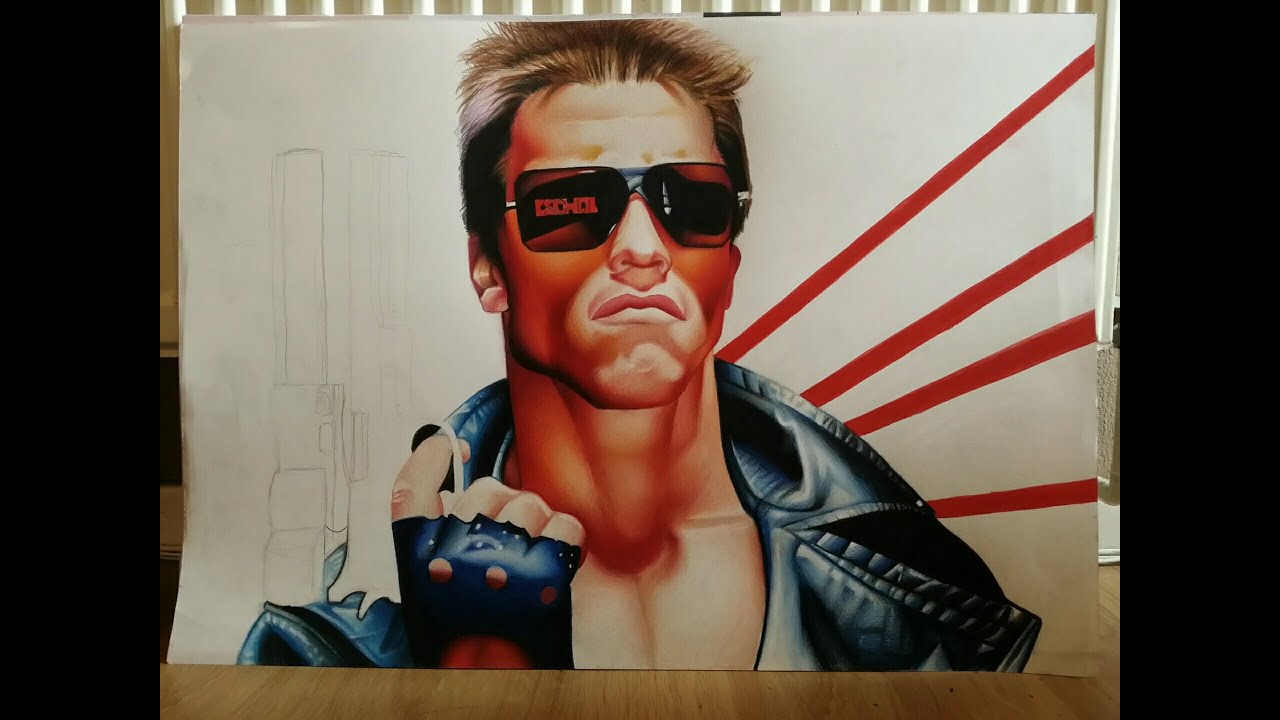 Terminator - portrait - faber casell polychromos color pencils. - YouTube