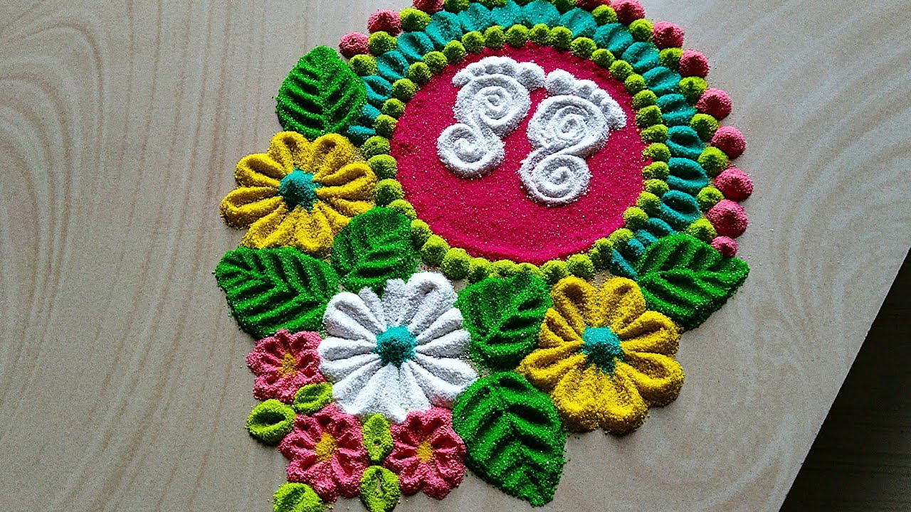 Lakshmi Padam rangoli designs easy / Diwali rangoli #963 - YouTube