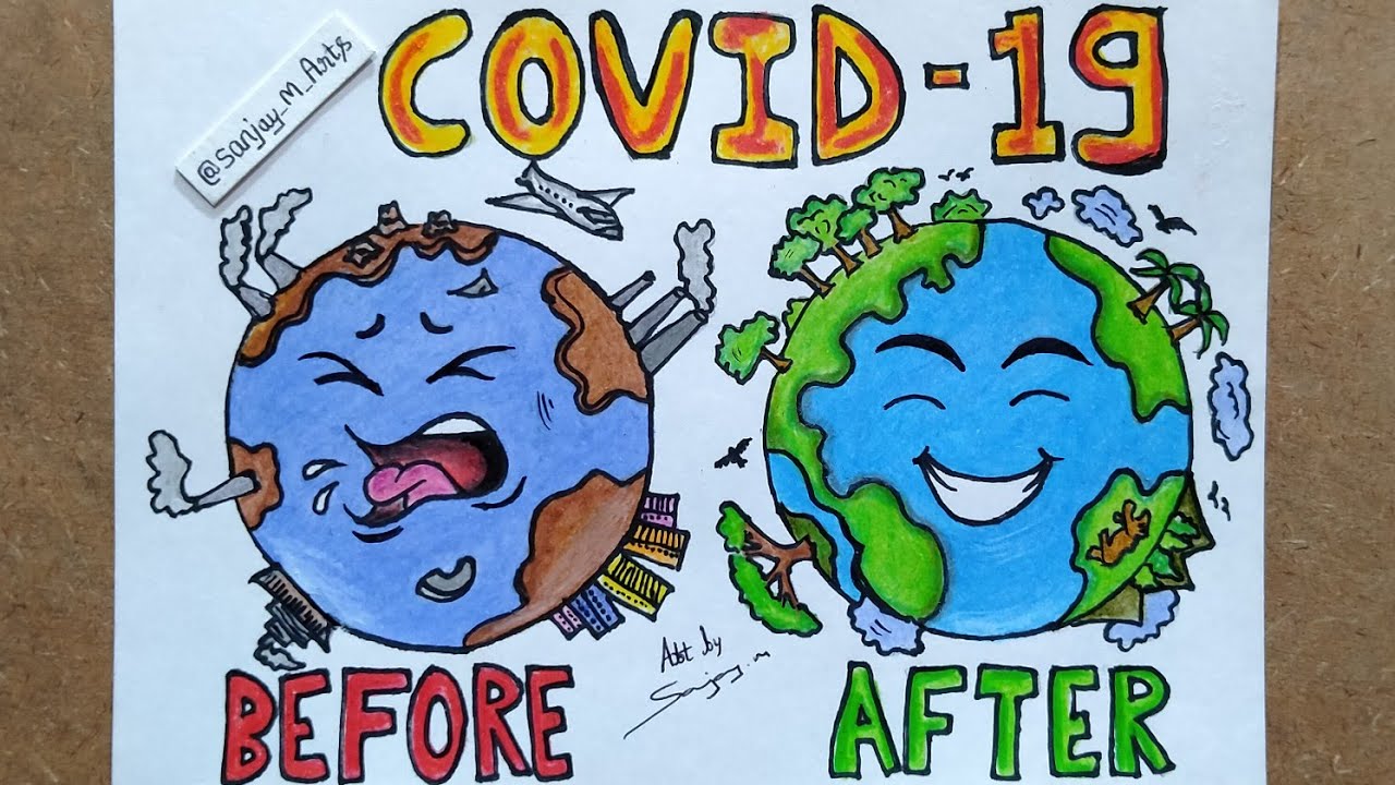 Drawing of Coronavirus Effect on Earth /Awareness safety Drawing /Save ...