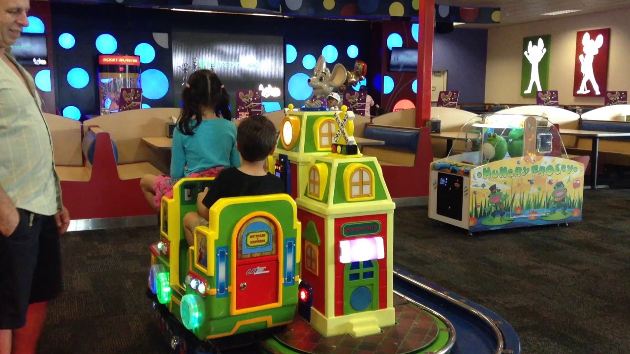 Playing Riding a Train at Chuck e Cheese Indoor Games - YouTube