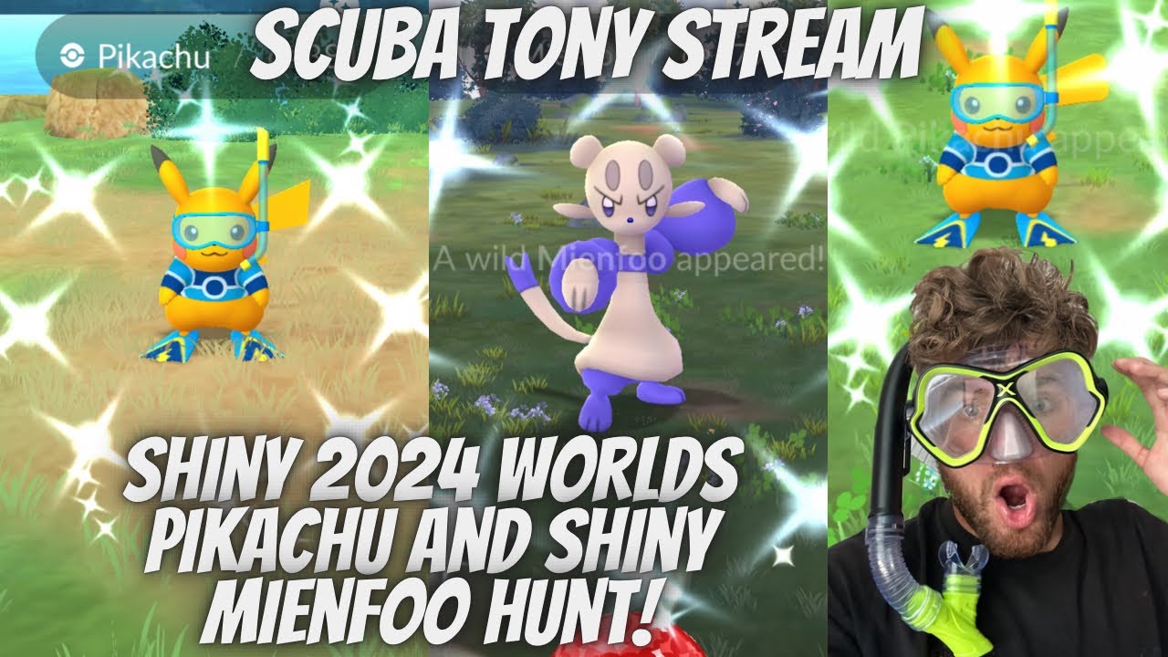 Shiny Worlds 2024 Pikachu & Shiny Mienfoo Hunt as Scuba Tony In Pokemon ...