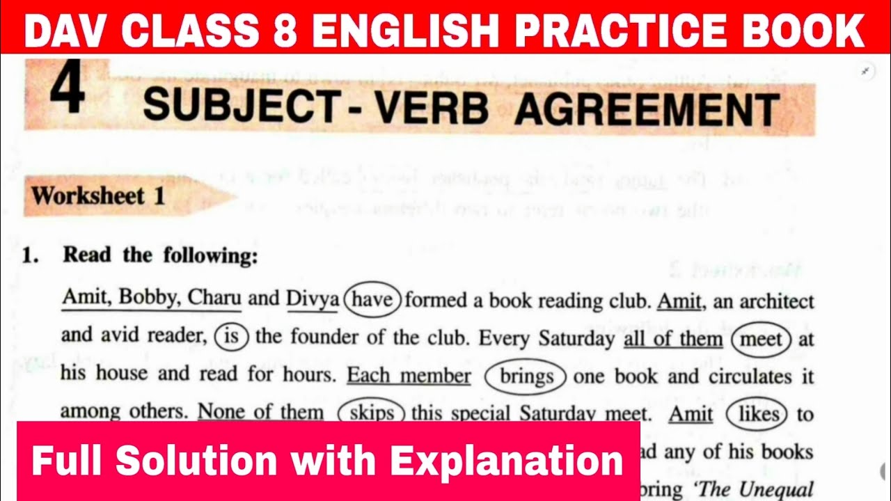 dav class 8 English Practice Book chapter 4 Subject-Verb Agreement ...