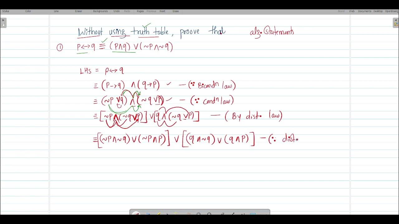 Logical equivalence/Without using truth table/Using laws of statements/Algebra of statements ...