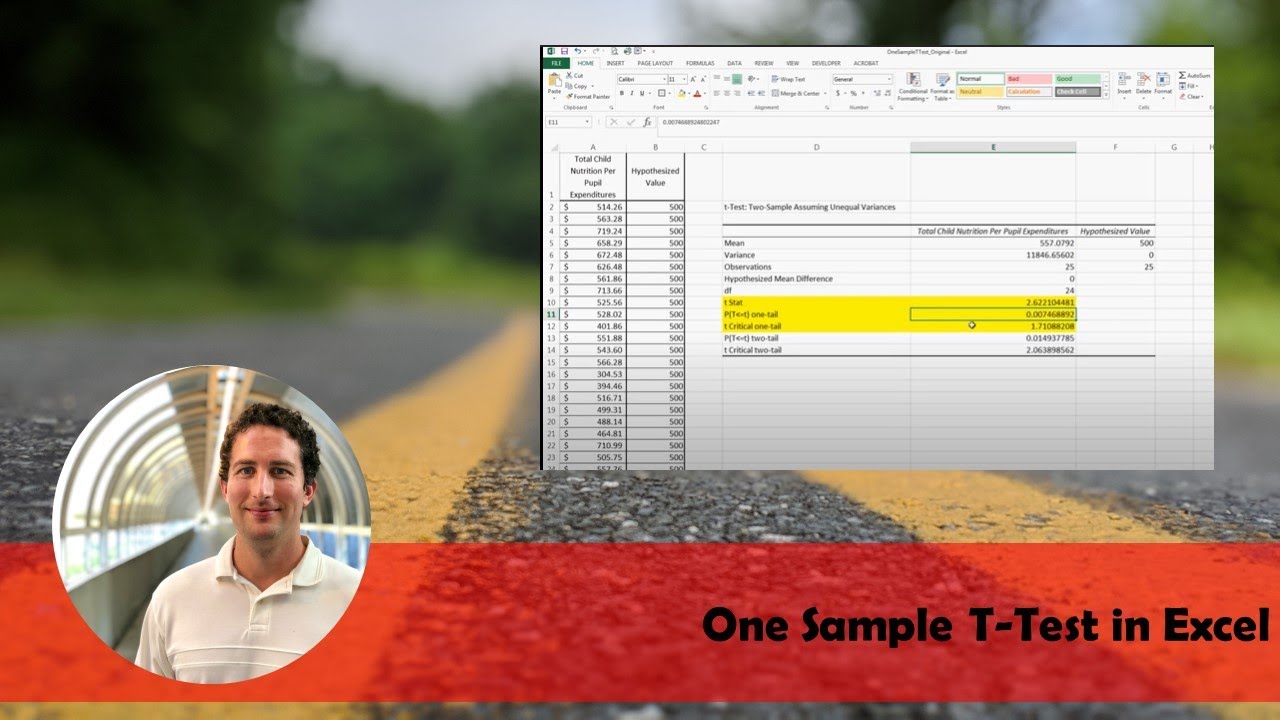 One Sample T-Test in Excel - YouTube