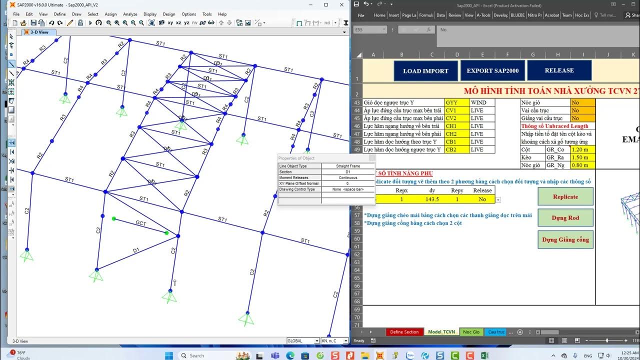 Tool Sap2000. Dựng giằng cổng và Replicate theo 2 phương siêu nhanh - YouTube