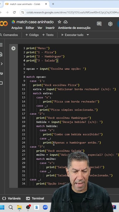 Aula 60 - Menus interativos com match case em Python! 🧠🍕 - YouTube