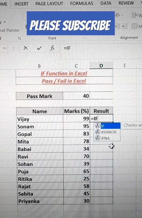 how to calculate pass fail in excel | excel tutoring - YouTube