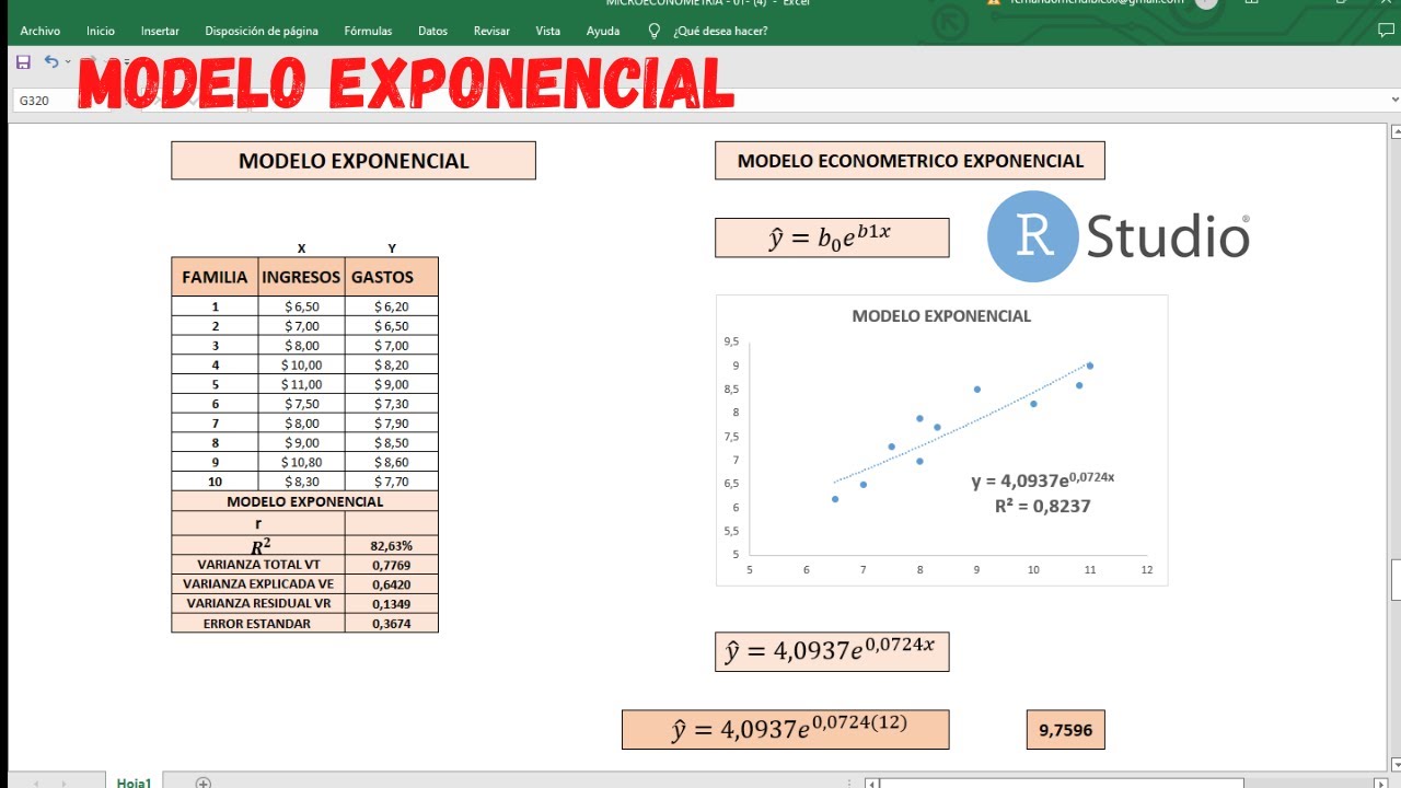 como hacer una REGRESION exponencial ene Excel - MODELO EXPONENCIAL - YouTube