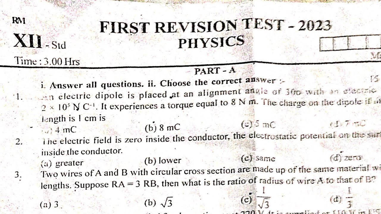 12th PHYSICS FIRST REVISION QUESTION PAPER 2023 - YouTube