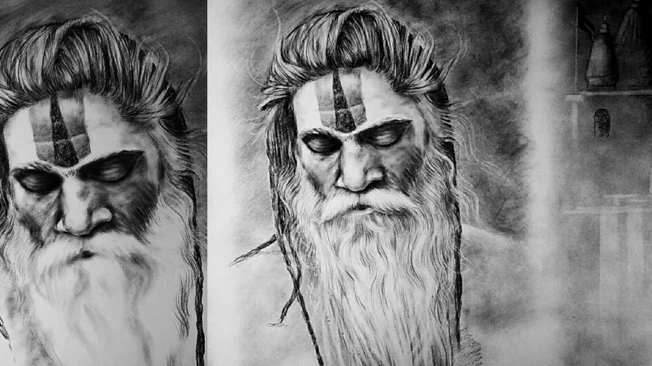 Portrait drawing with charcoal /drawing tutorial Indian sadhu/ how to ...