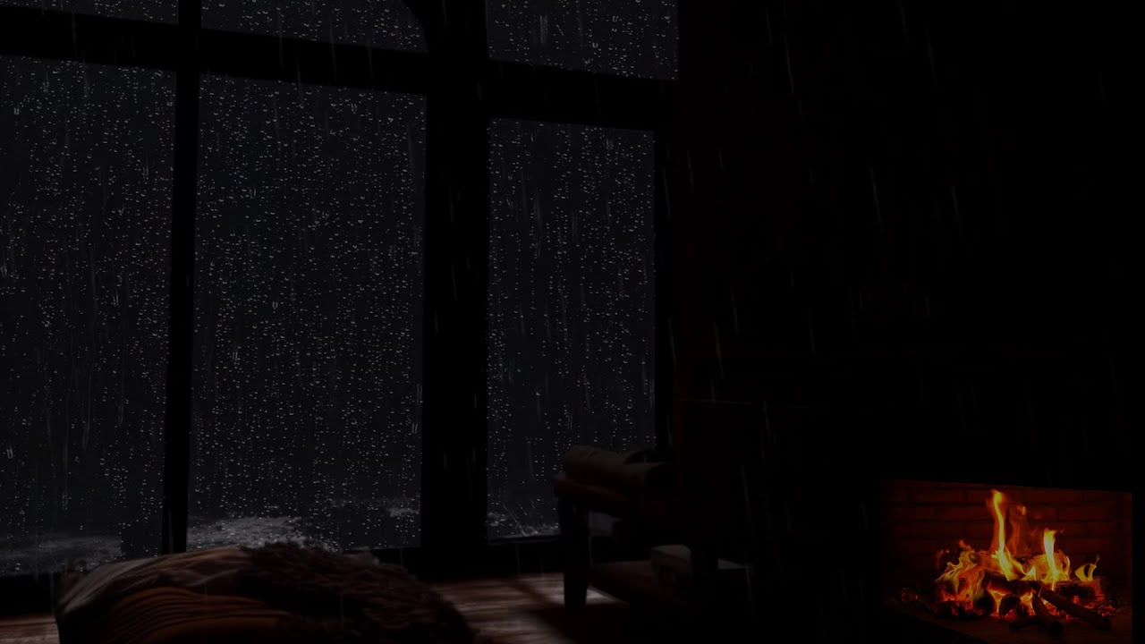 Quiet and dark living room. Free your mind🔥Rain and fireplace to sleep ...