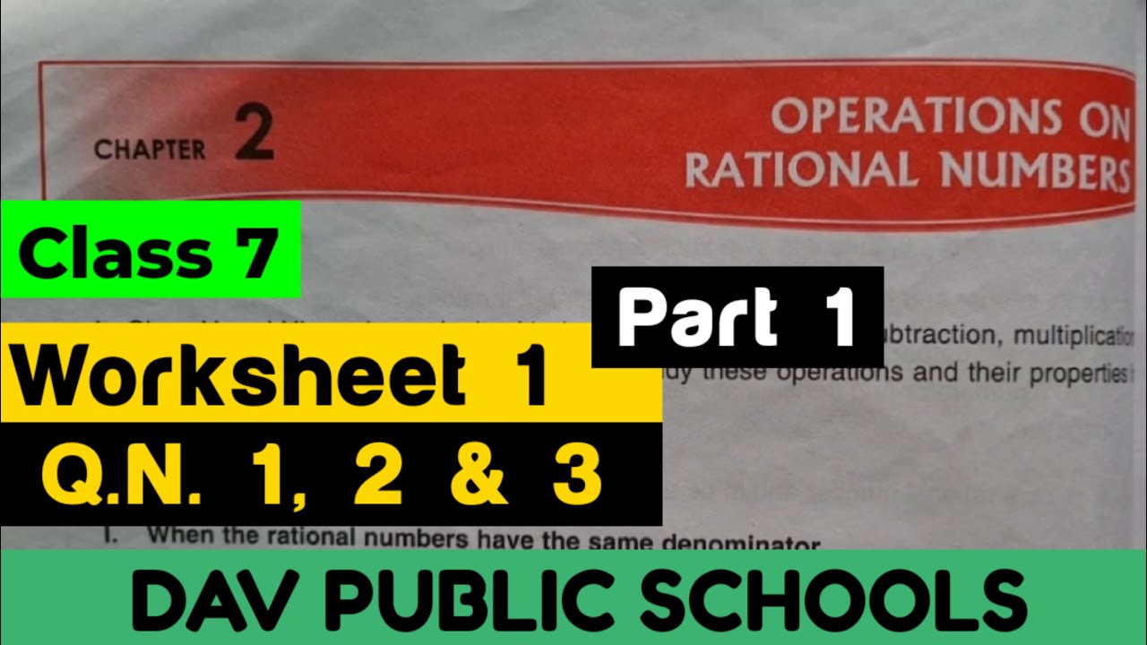 DAV Class 7 maths chapter 2 operations on rational numbers worksheet 1 ...