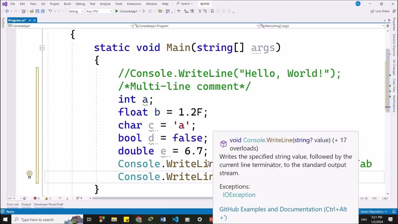 C Se1757 Buổi 1 Writeline Write Comment Chú Thích Nhập Liệu Dùng Convert Parse
