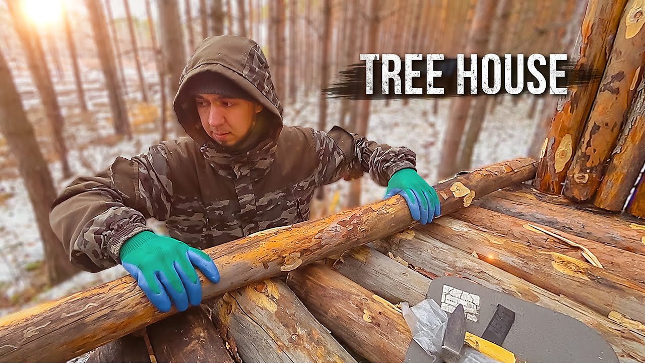 Crazy Russian is building a treehouse. Making boards from logs. Part 2 ...