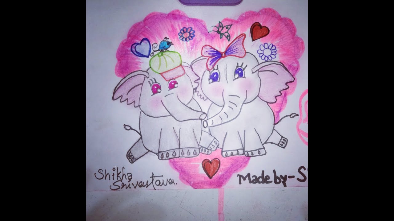 Cute elephant couple drawing😚🍫🍔 - YouTube