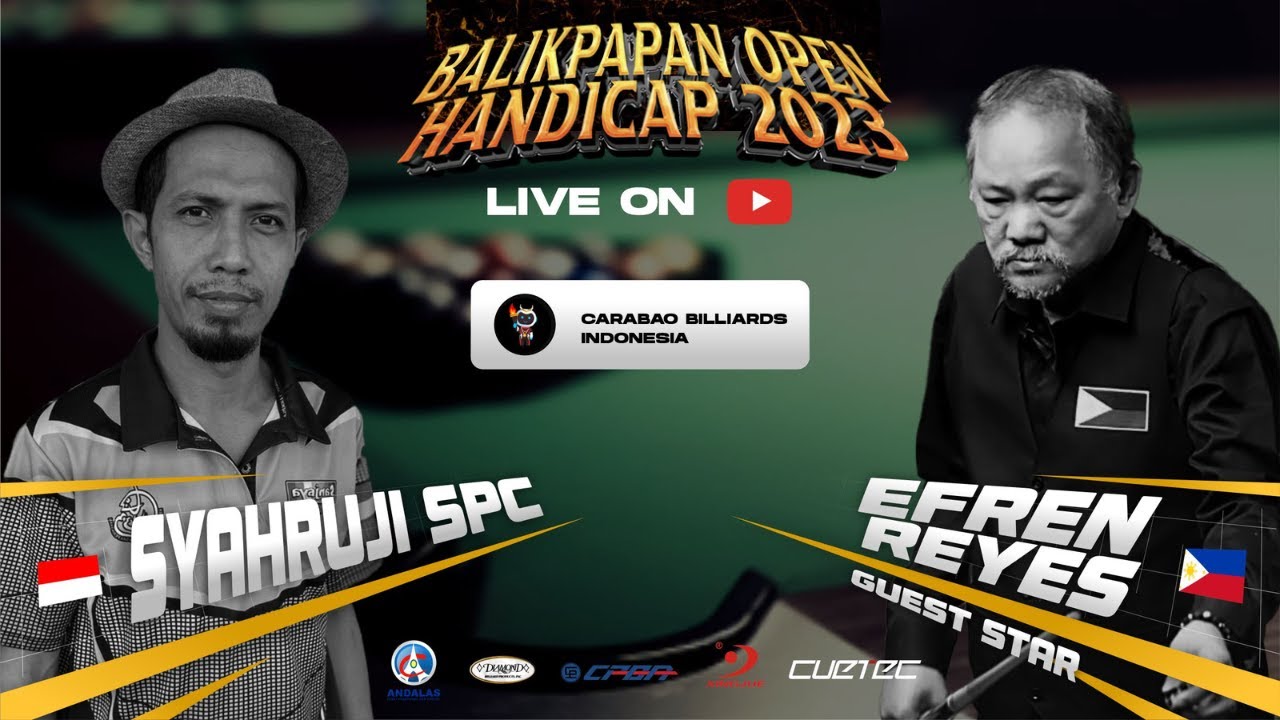 BALIKPAPAN OPEN HANDICAP 2023 | EFREN REYES - HOKI BILLIARD (8) SYAHRUJI - SPC (3) - YouTube