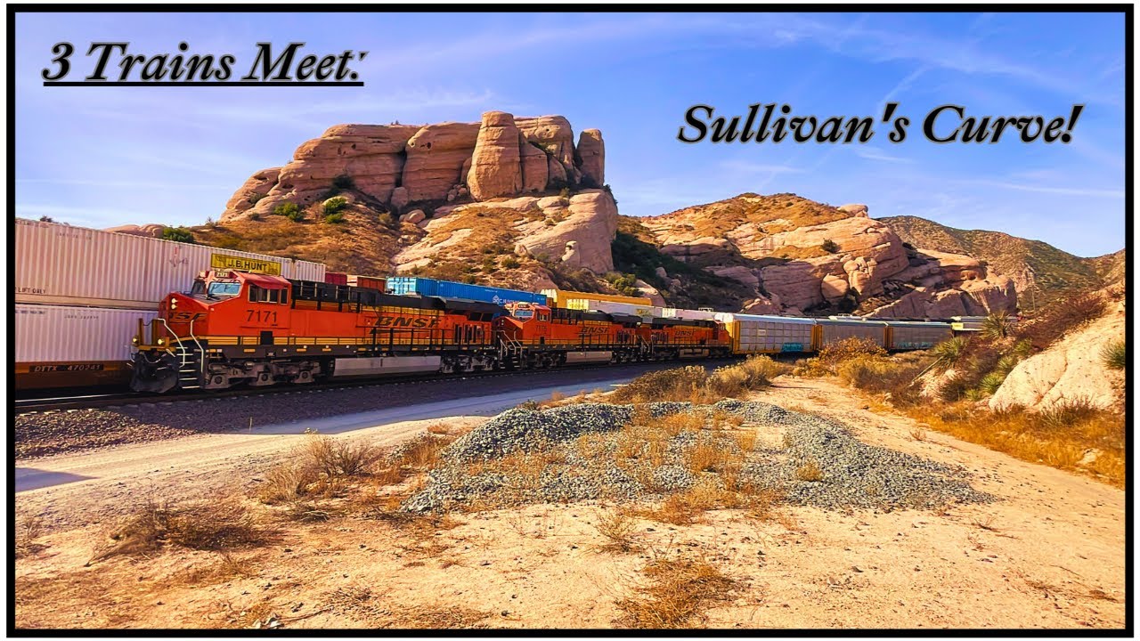 Three Way Train Meet at Famous Sullivan's Curve! Trifecta of Trains! Shot in 4KHDR! - YouTube