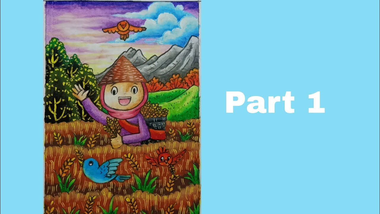 G032 - Part 1- Menggambar Suasana Panen Padi - HanDini Art - YouTube
