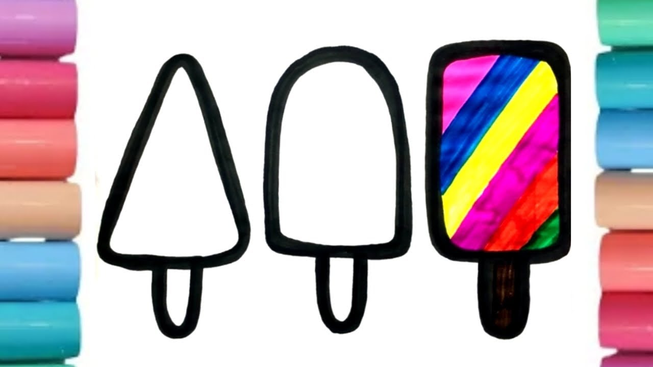 How to draw Rainbow Popsicle Ice Creams for kids | Easy Step by Step ...