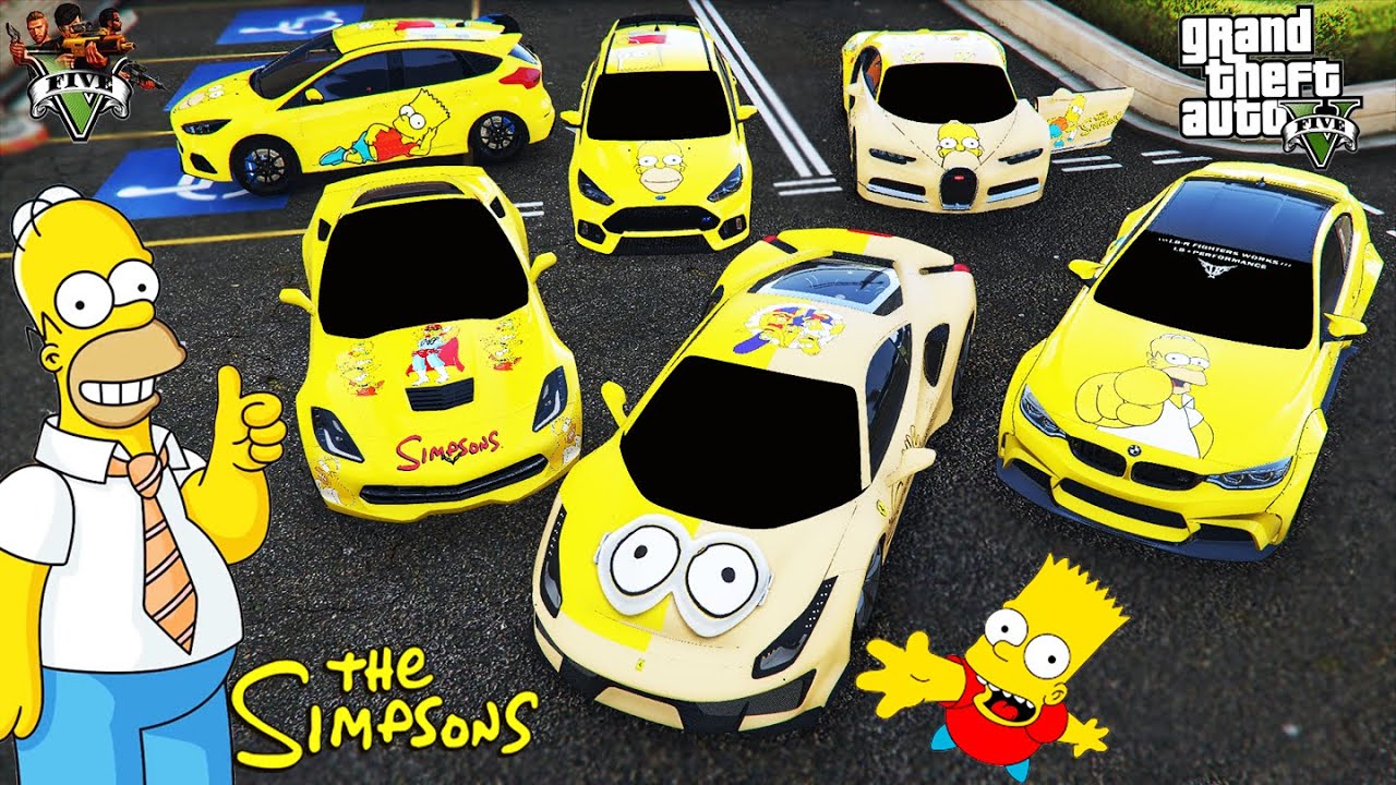 GTA 5 - Stealing The SIMPSONS Modified cars with Franklin ! (Real life ...