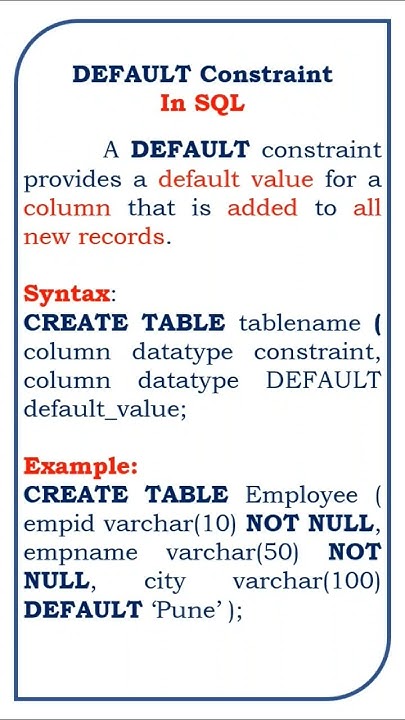 default constraint in sql #onlinelearning #database #software #aspnetmvc #innerjoin - YouTube