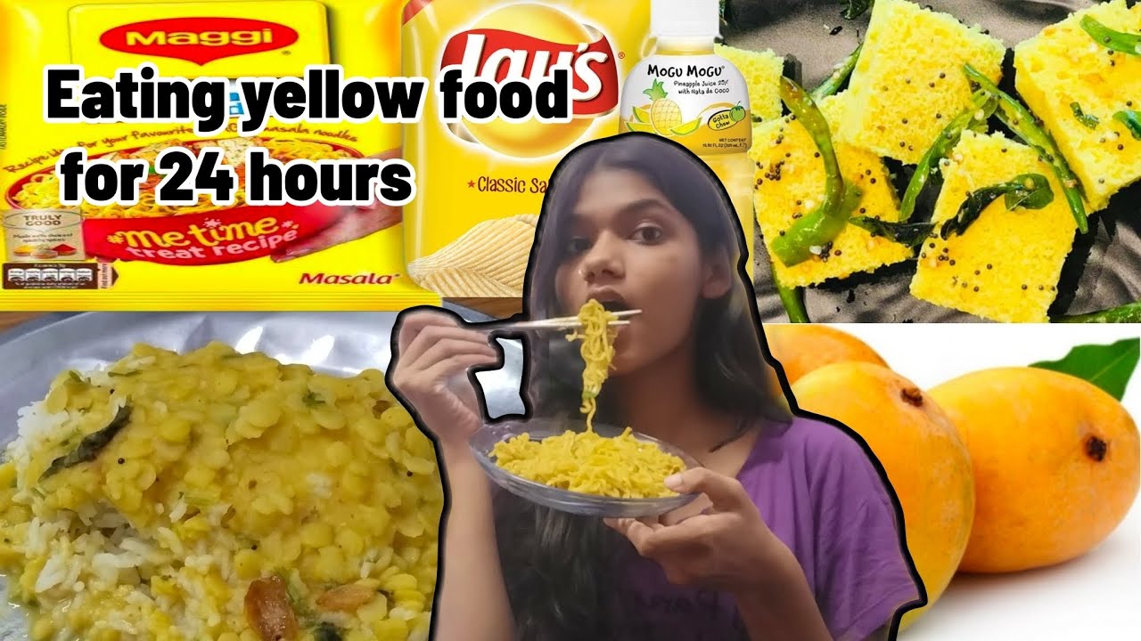 EATING YELLOW FOOD FOR 24 HOURS !! - YouTube