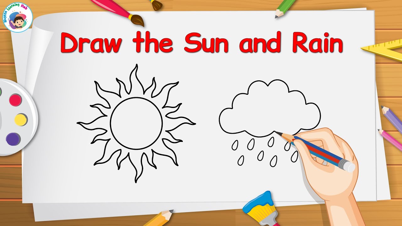 How To Draw The Sun And Rain | Sun Drawing | Rain Drawing | Colours ...