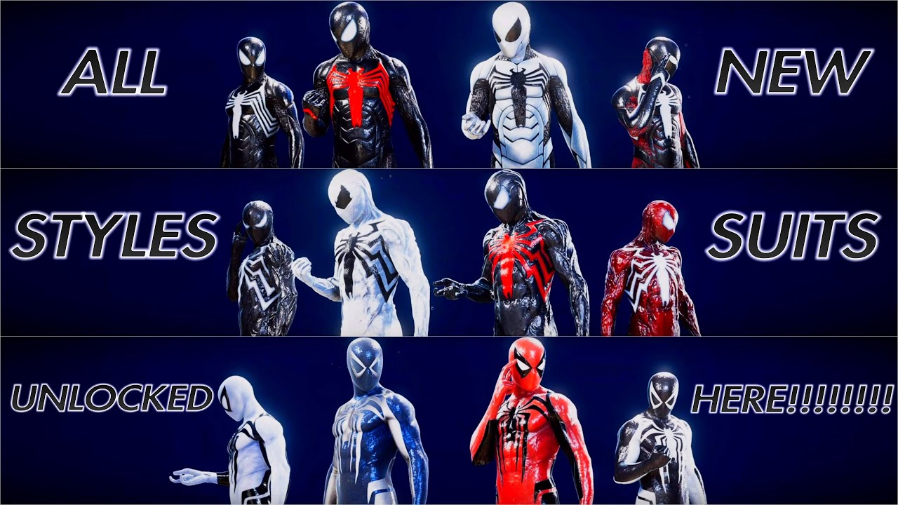 All New Symbiote Suits & Styles Unlocked Showcase Update 4.510.000 Marvels Spiderman 2 New Game ...