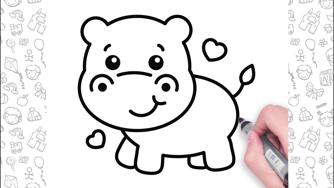 How to Draw a Cute Hippo | Step By Step Easy Drawings - YouTube
