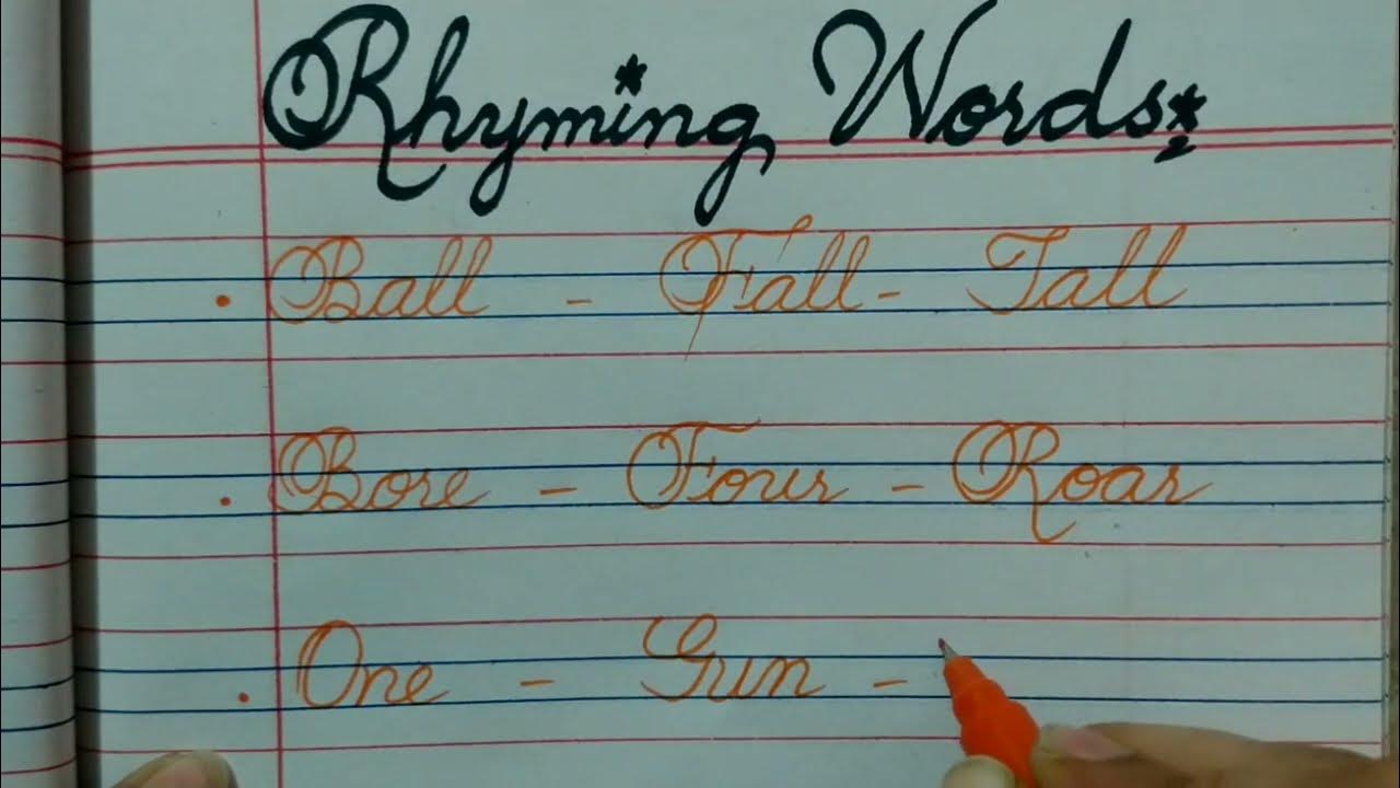 rhyming words in beautiful cursive handwriting writing - YouTube