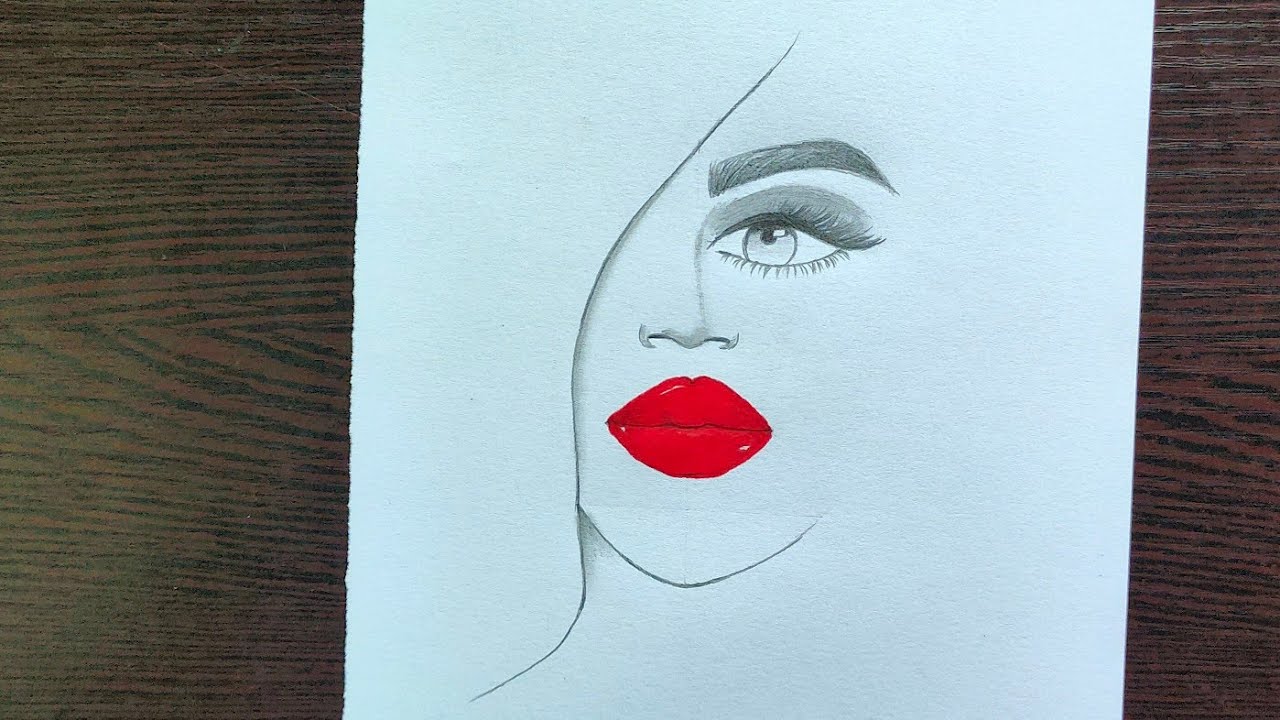 Easy way to draw a girl with red lipstick ||red lips drawing # ...
