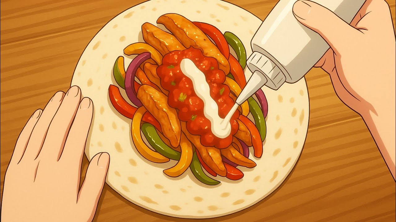 ASMR Chicken Fajitas 🌮🔥 | Relaxing Anime-Style Cooking (2D Glossy ...