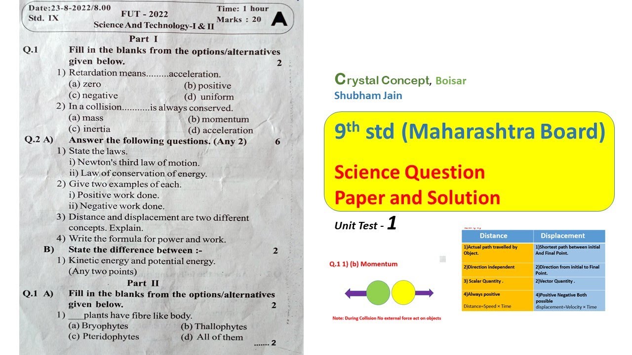 9th Science part-1 | Question Paper & Solution | Unit Test |Shubham ...