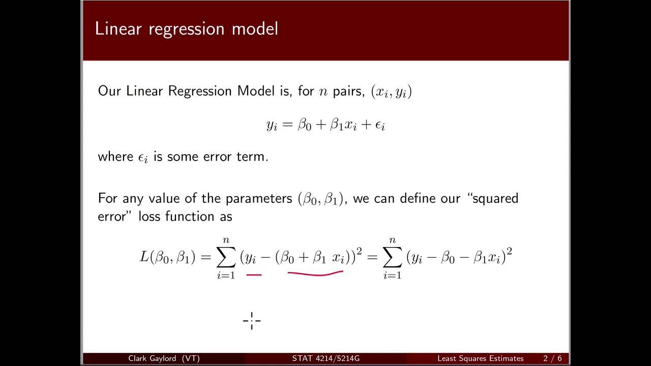 Least Squares Estimates For Simple Linear Regression YouTube