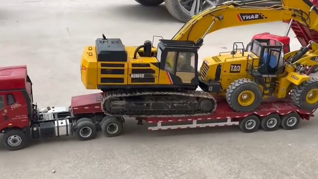 BEST ACTION RC TRUCK, WHEEL LOADER LOADING WITH LONG SIMI-TRAILER - YouTube