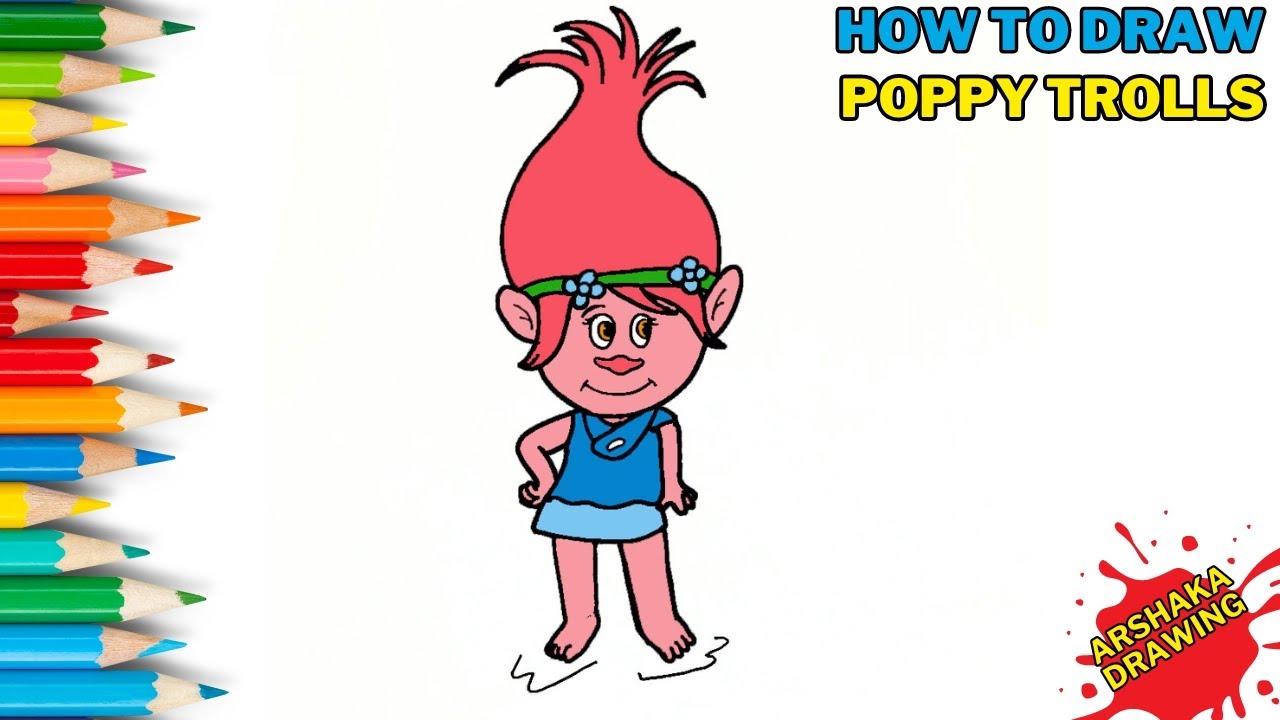 How to Draw Poppy from Trolls Easy | Cartoon Character Drawing Tutorial ...