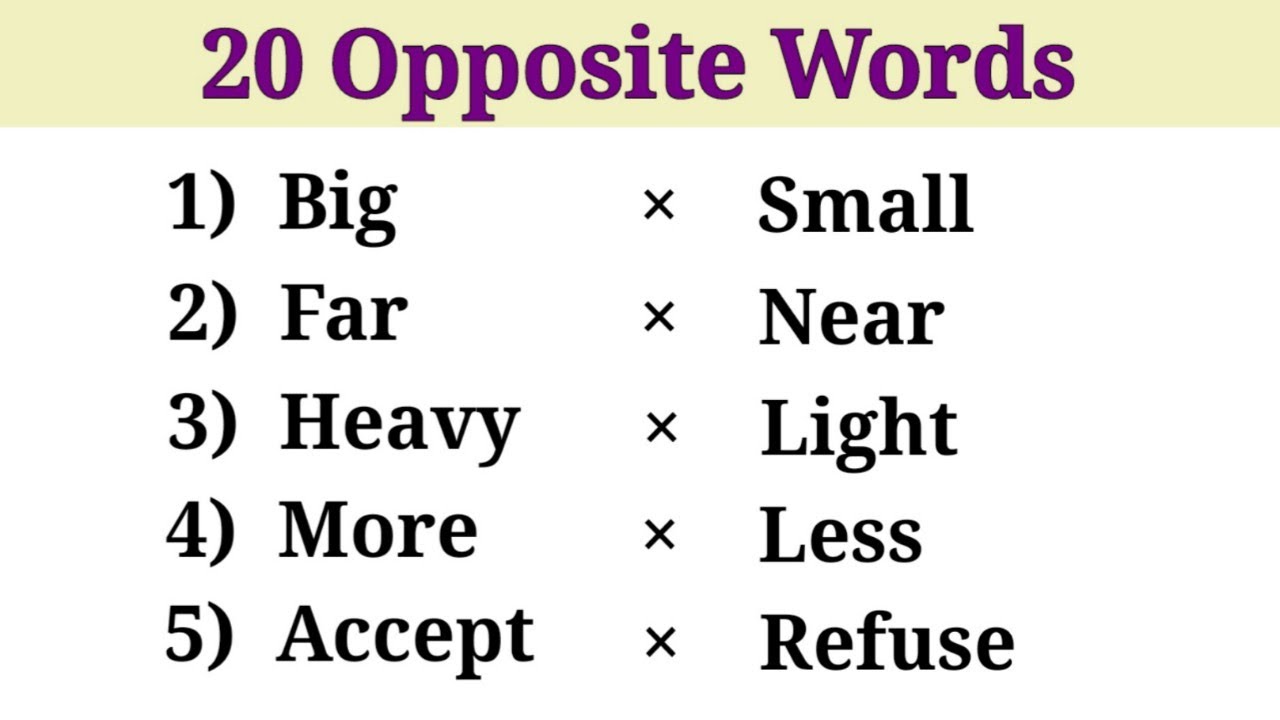 20 Opposite Words in English | Antonyms Words in English - YouTube