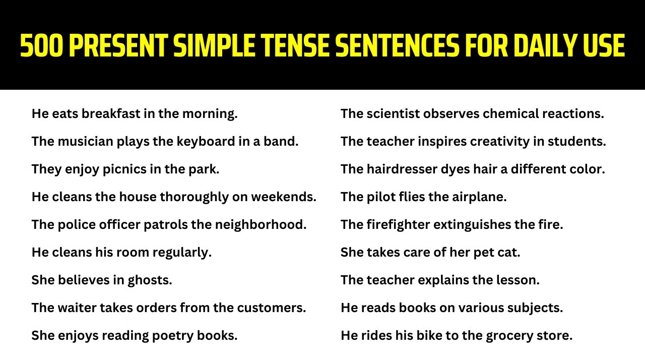 500 Present Simple Tense Sentences For Daily Use In English - YouTube