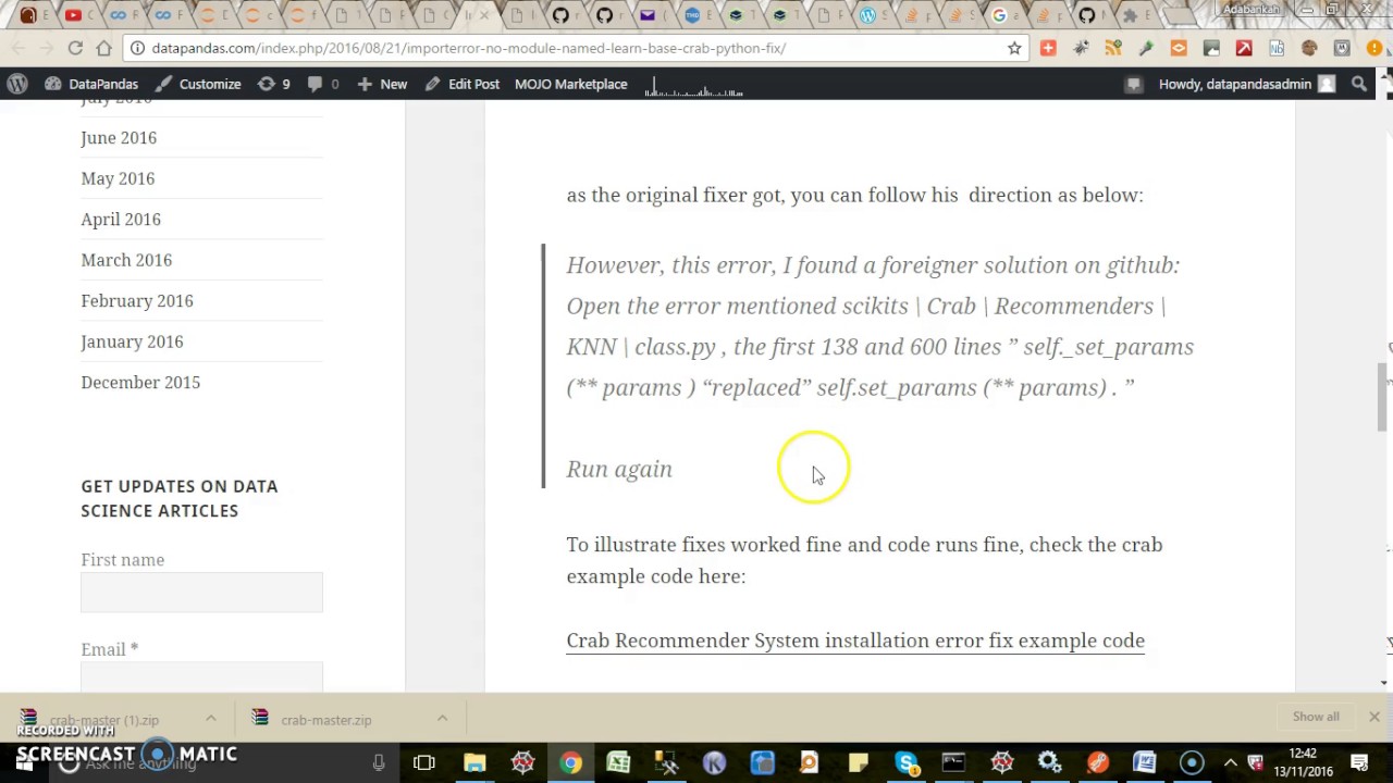 Crab Recommender System Installation Video Walk-through Python Script - YouTube