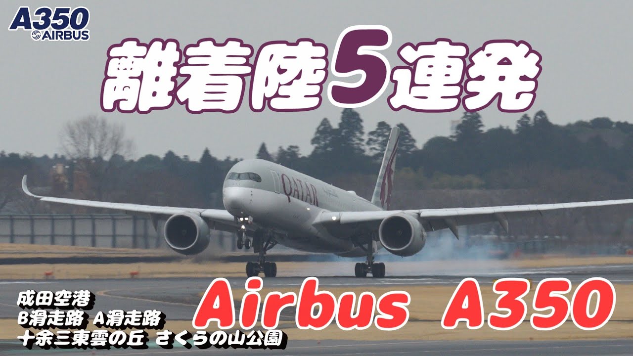 【4K】成田空港 十余三東雲の丘 & さくらの山公園 ABランに離着陸するエアバスA3505連発 - YouTube