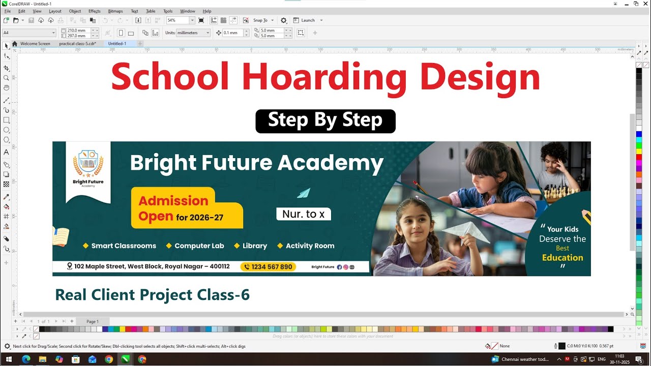 School Hoarding Design Step-by-Step | CorelDRAW Tutorial (Practical ...
