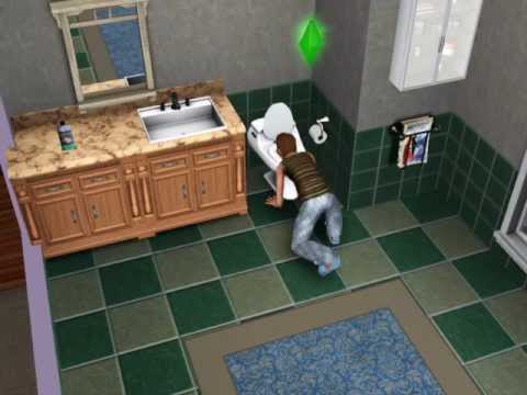 A Sim puking in the bathroom