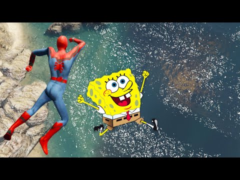 GTA 5 Spiderman vs Spongebob Funny Jumps/Ragdolls vol.1 [Euphoria Physics]