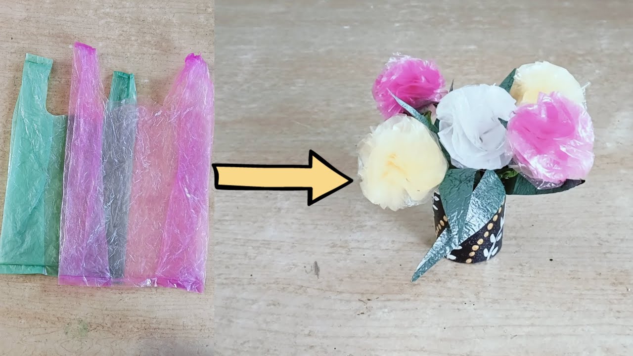 DIY Plastic Flower | How To Make Flower From Polythene bags | Flower ...