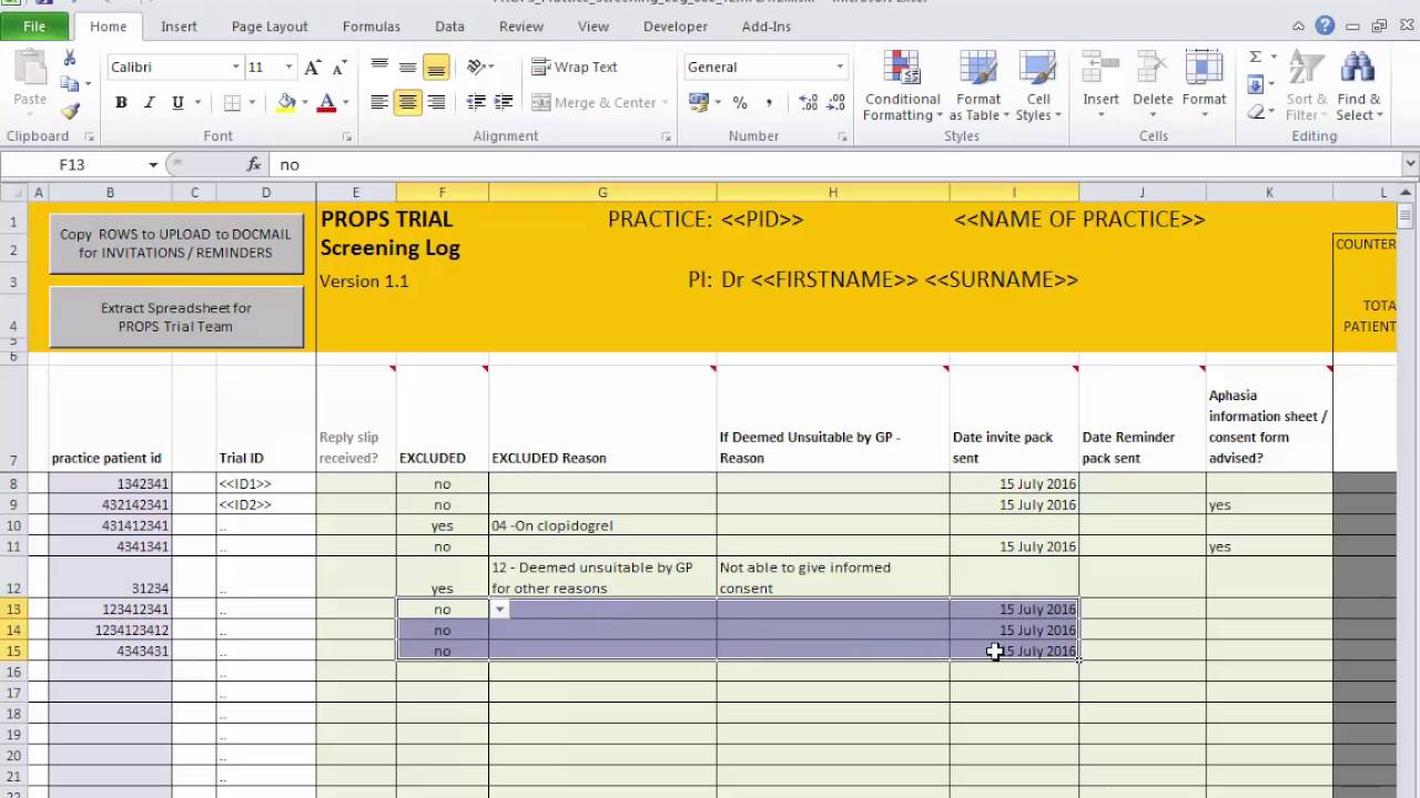 PROPS TRIAL #3 - Creating DOCMAIL Spreadsheet from the Screening Log ...