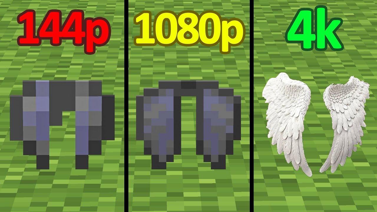 minecraft textures in 144p vs 1080p vs 4k - YouTube